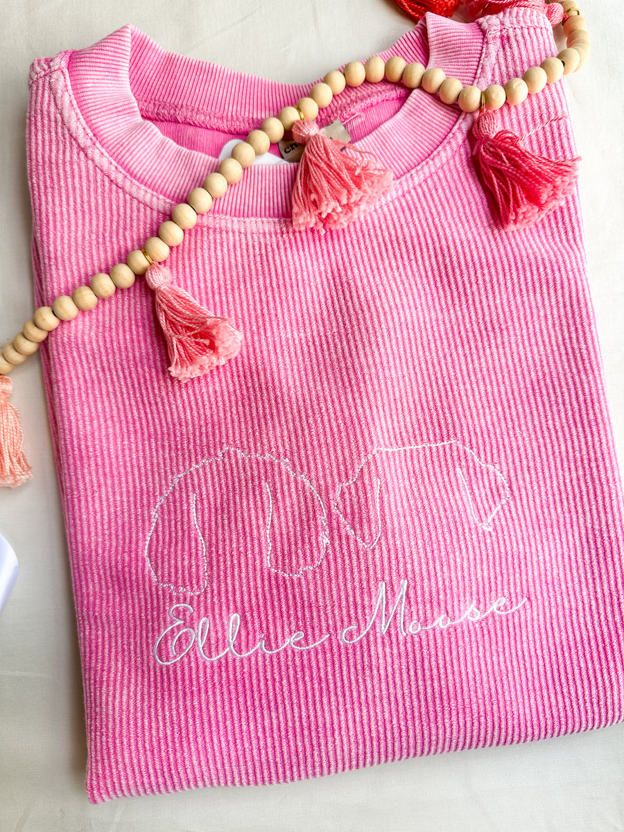 Custom Dog Ears Embroidered Corded Crew - Bright Pink – Tails Up, Pup