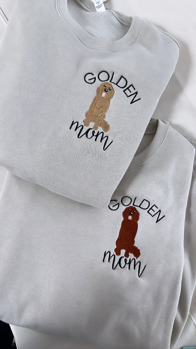 Golden Mom Embroidered Crew Neck – Tails Up, Pup